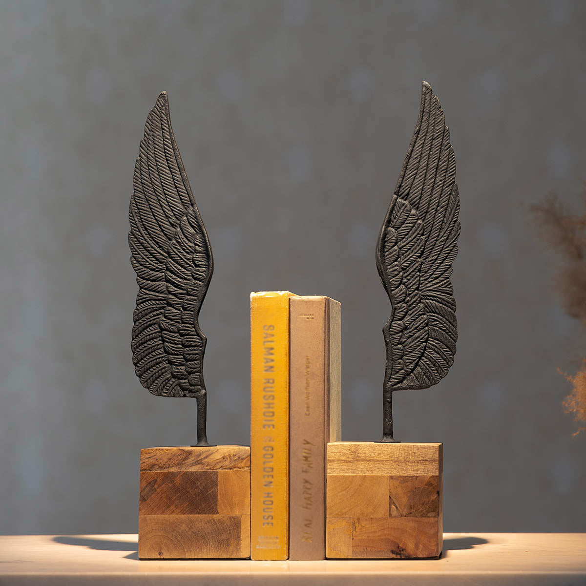 Guardian Angel Wings Bookend in Natural Bronze - IAAH